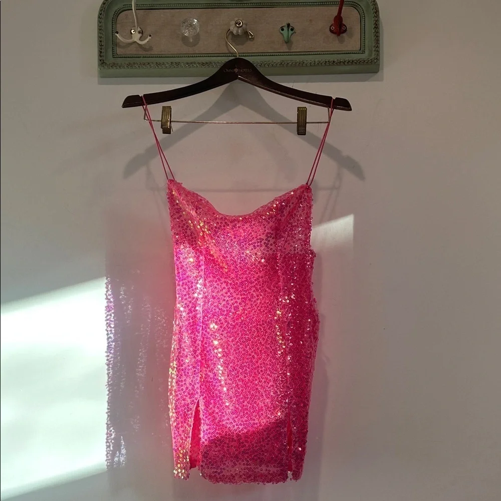 new pink | Dresses | New Pink Dolls Kill Pink Sequin Drape Neck Mini ...